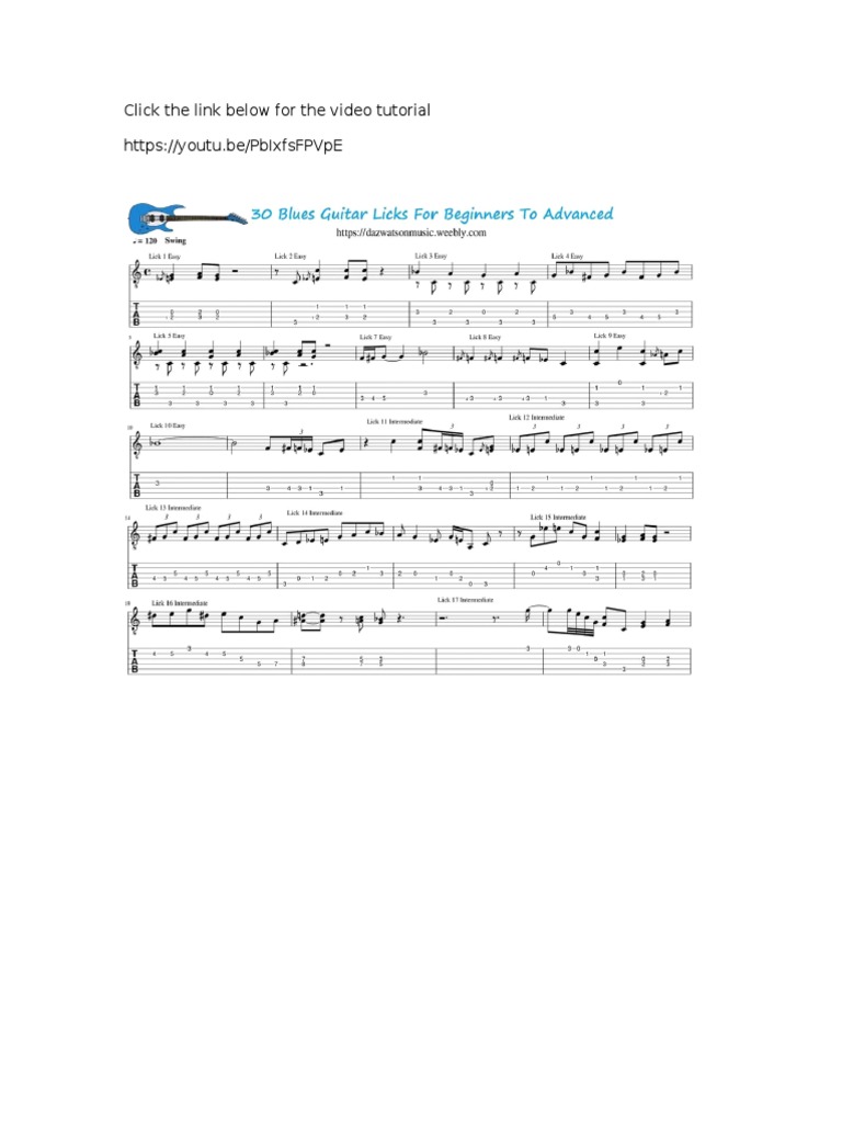 30 Blues Licks For Beginners To Advanced | PDF