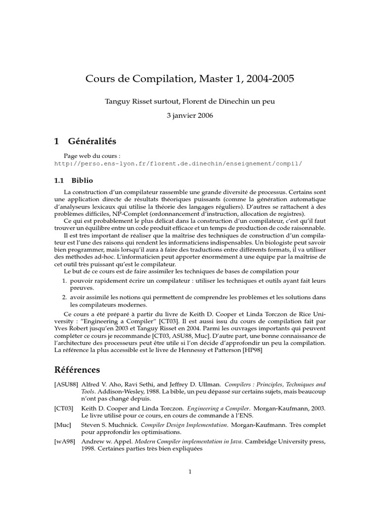 Cours de Compilation - Master 1 | PDF | Analyse syntaxique | Compilateur