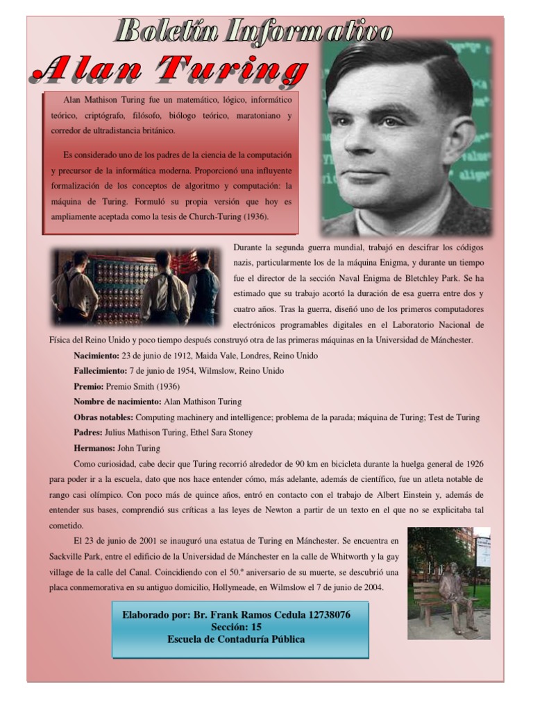 BOLETIN INFORMATIVO Alan Mathison Turing | PDF | Alan Turing | Informática