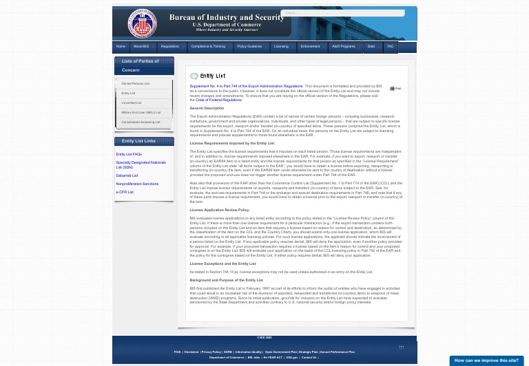 Entity List | PDF | Government | Business