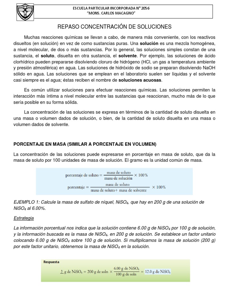 Repaso Concentración de Soluciones | PDF | Concentración | Ácido clorhídrico