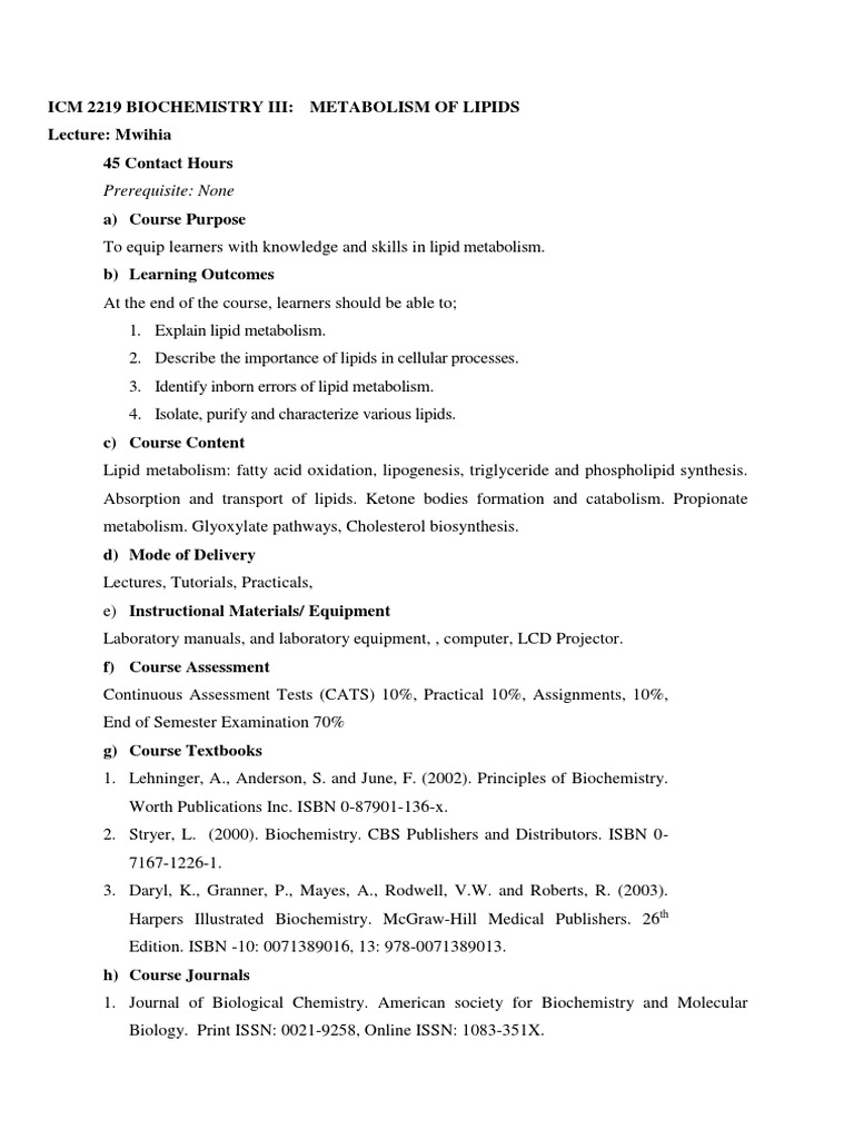 Clinical - Medicine - BIOCH - Course - Content BIOCHEM IIII | PDF | Biochemistry | Chemistry