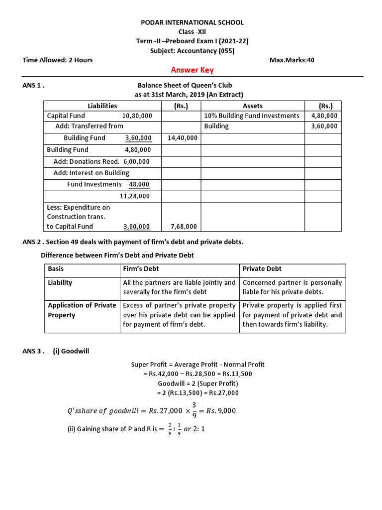 Accountancy AK-Term II - Preboard1-Class XII | PDF | Expense | Balance Sheet