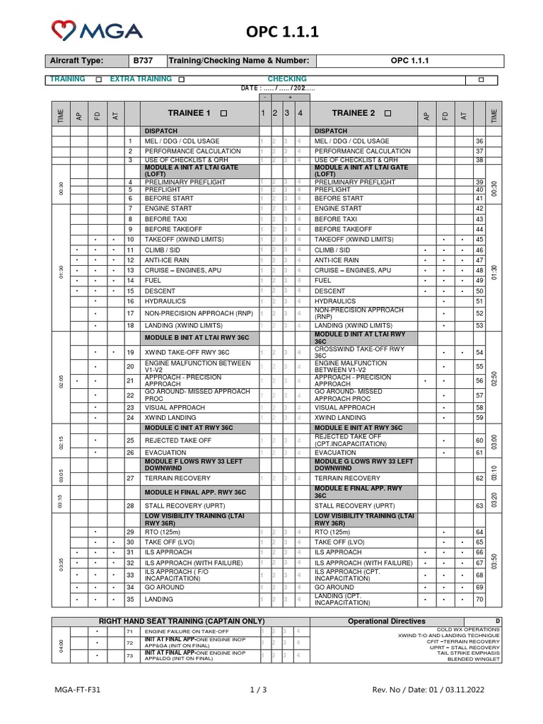 Aircraft Type: B737 Training/Checking Name & Number: OPC 1.1.1 | PDF