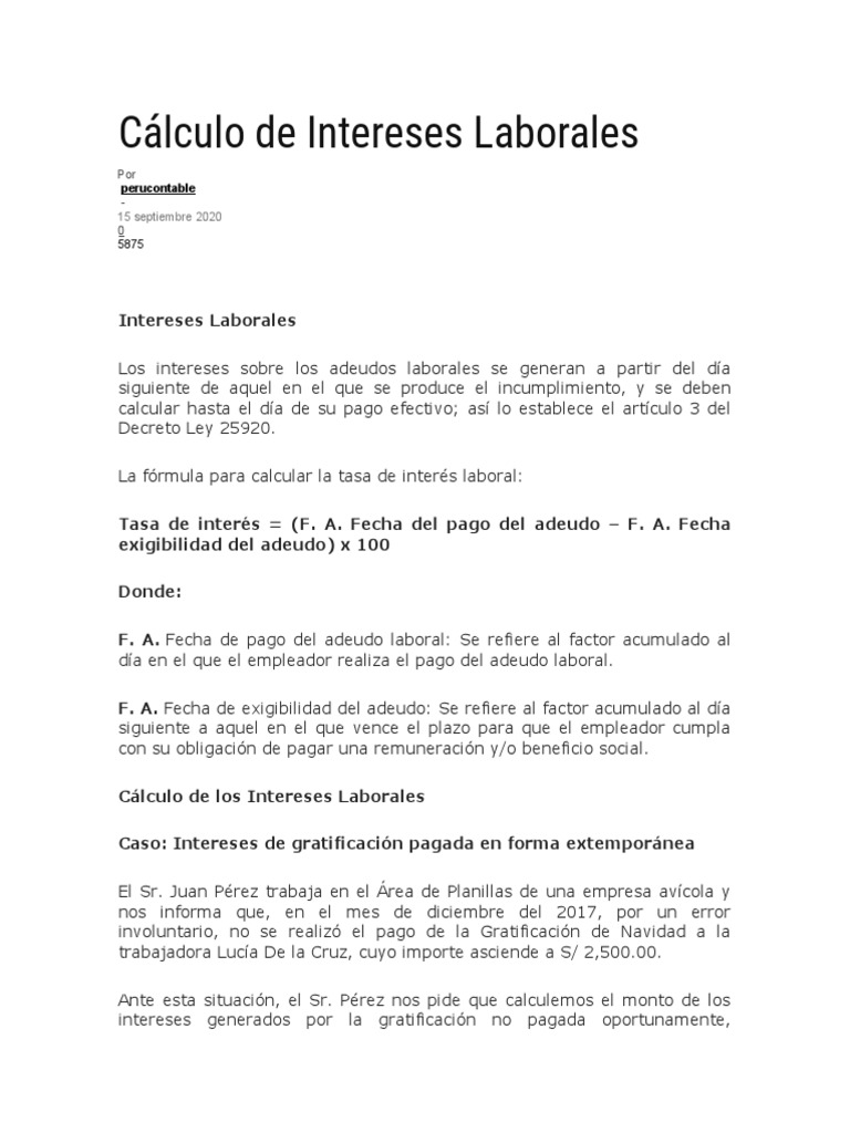 Cálculo Intereses Gratificación Laboral | PDF