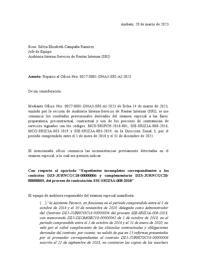 Contestacion Oficio | PDF | Auditoría