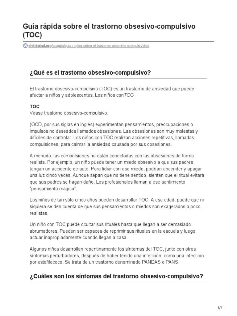 artículo childmind.org-Guía rápida sobre el trastorno obsesivo-compulsivo TOC (1) | PDF ...