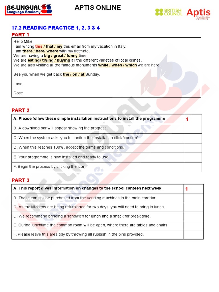 Unit 17 Reading Part 123 | PDF | Lunch | Public Transport