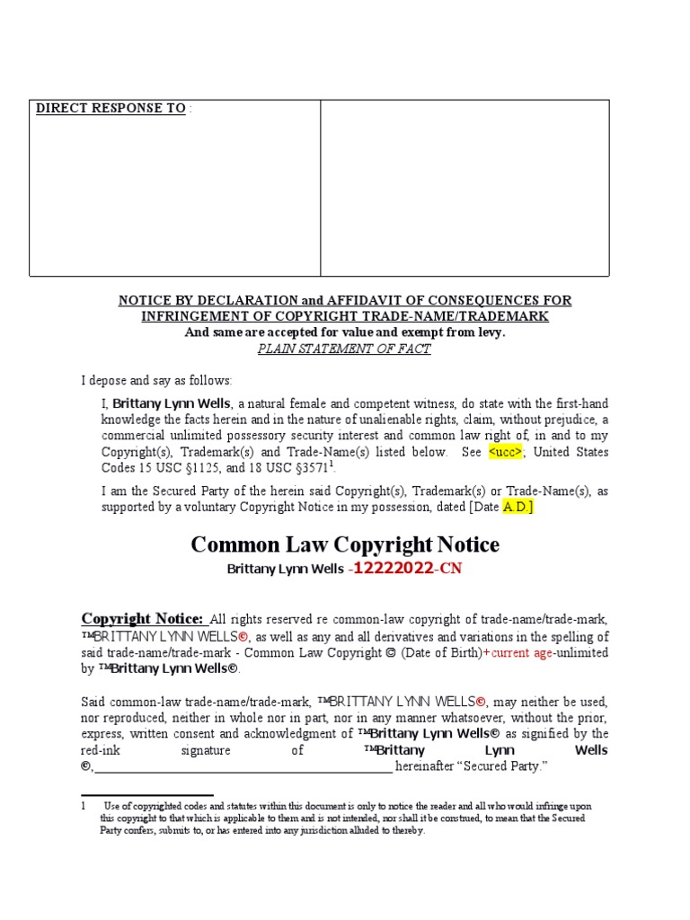 Copyright Notice Affidavit | PDF | Security Interest | Notary Public