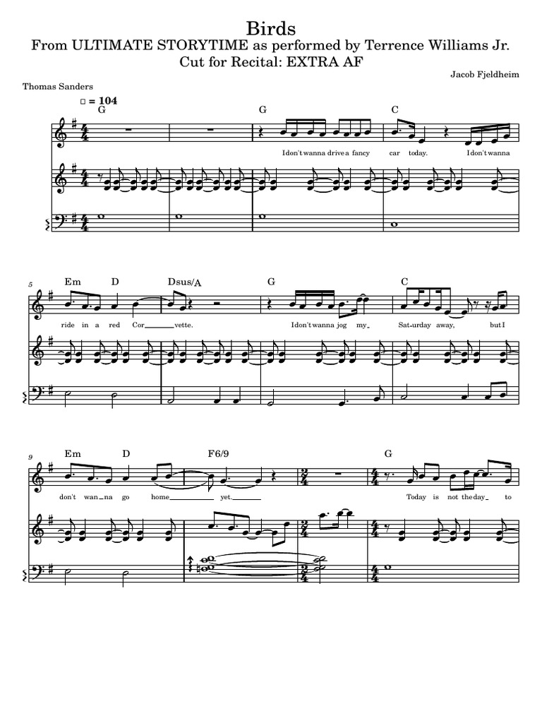 Birds As Performed by Terrence Williams JR | PDF