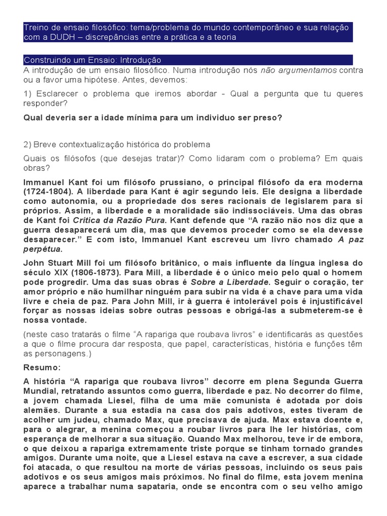 Ensaio Filosofico | PDF | Immanuel Kant | Liberdade