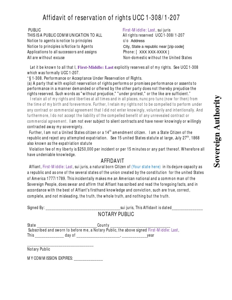 Reservation of Rights | Affidavit | Notary Public