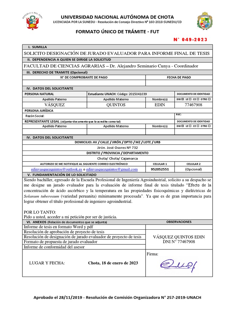 FUT (DESIGNACIÓN DE JURADO) | PDF