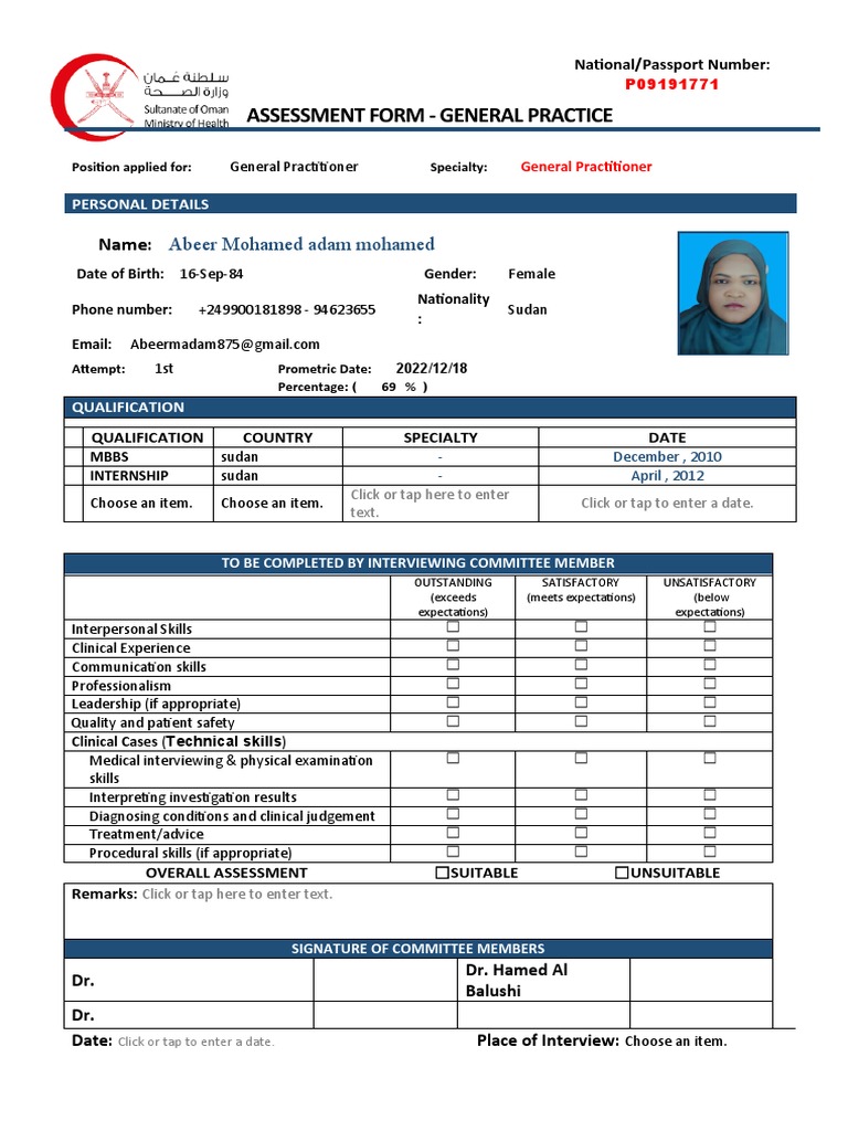 New General Practitioner Assessment Form | PDF