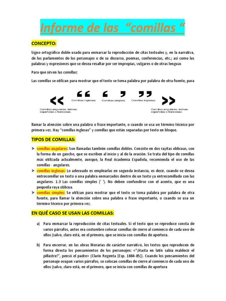 Uso y tipos de comillas y diéresis | PDF | Comillas | Lingüística
