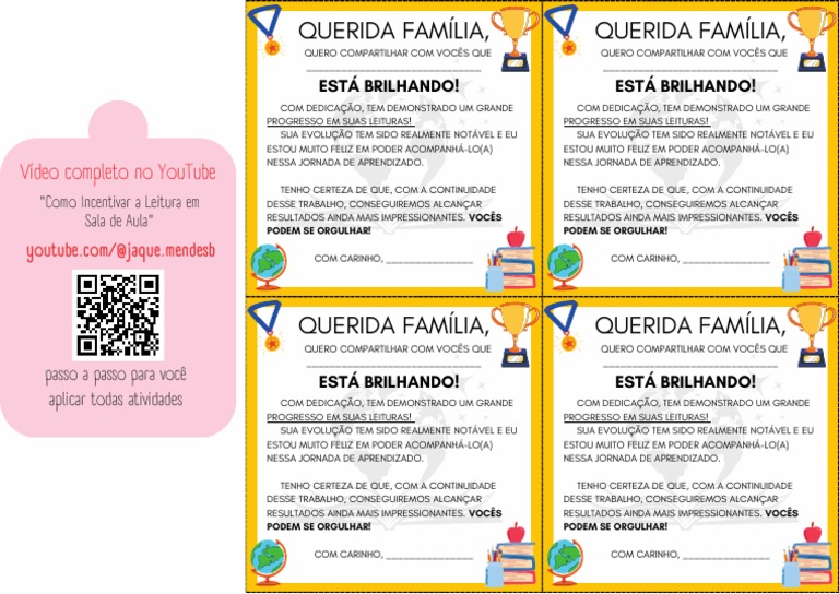 Bilhete para Agenda Sobre Leitura Do Livro 1 | PDF