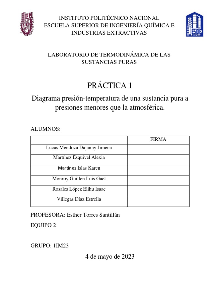 PRÁCTICA 1 Termo DE SUSTANCIAS PURAS | PDF | Pascal (Unidad) | Presión
