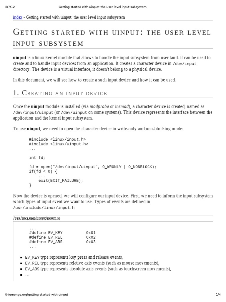 Getting Started With Uinput - The User Level Input Subsystem | PDF