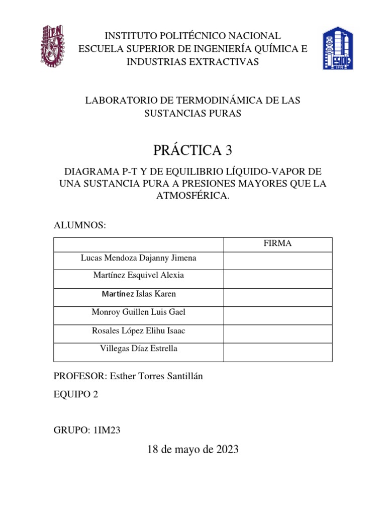 PRÁCTICA 3 Termo Sustancias Puras | PDF | Presión | Logaritmo