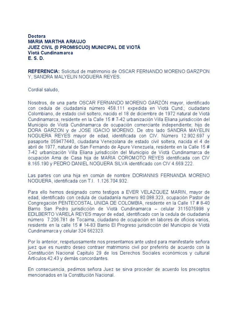 Solicitud de Matrimonio Civil Ante Juez | PDF | Justicia | Crimen y violencia