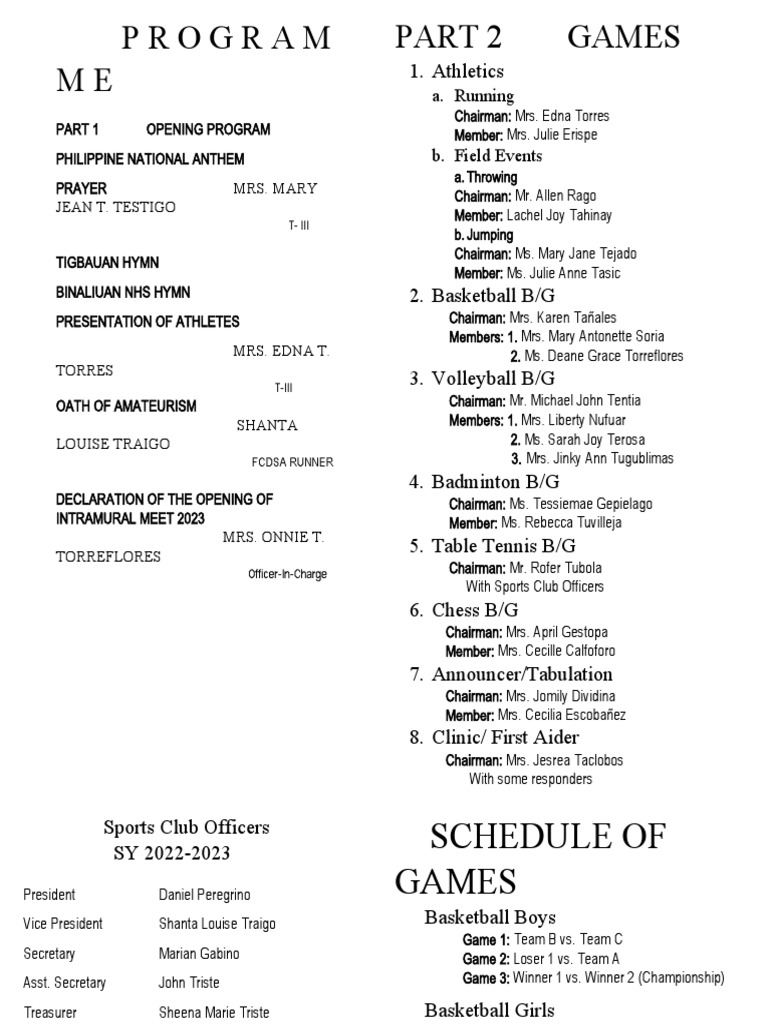 Sports Club Officers | PDF