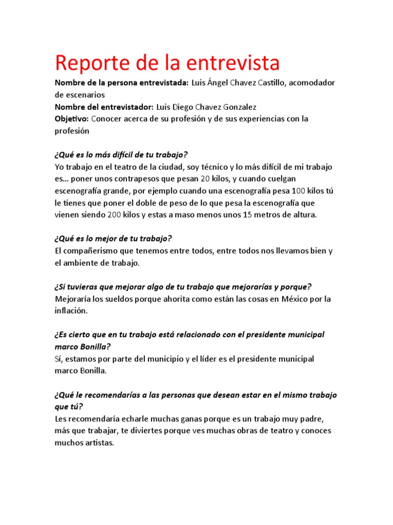 Reporte de La Entrevista | PDF