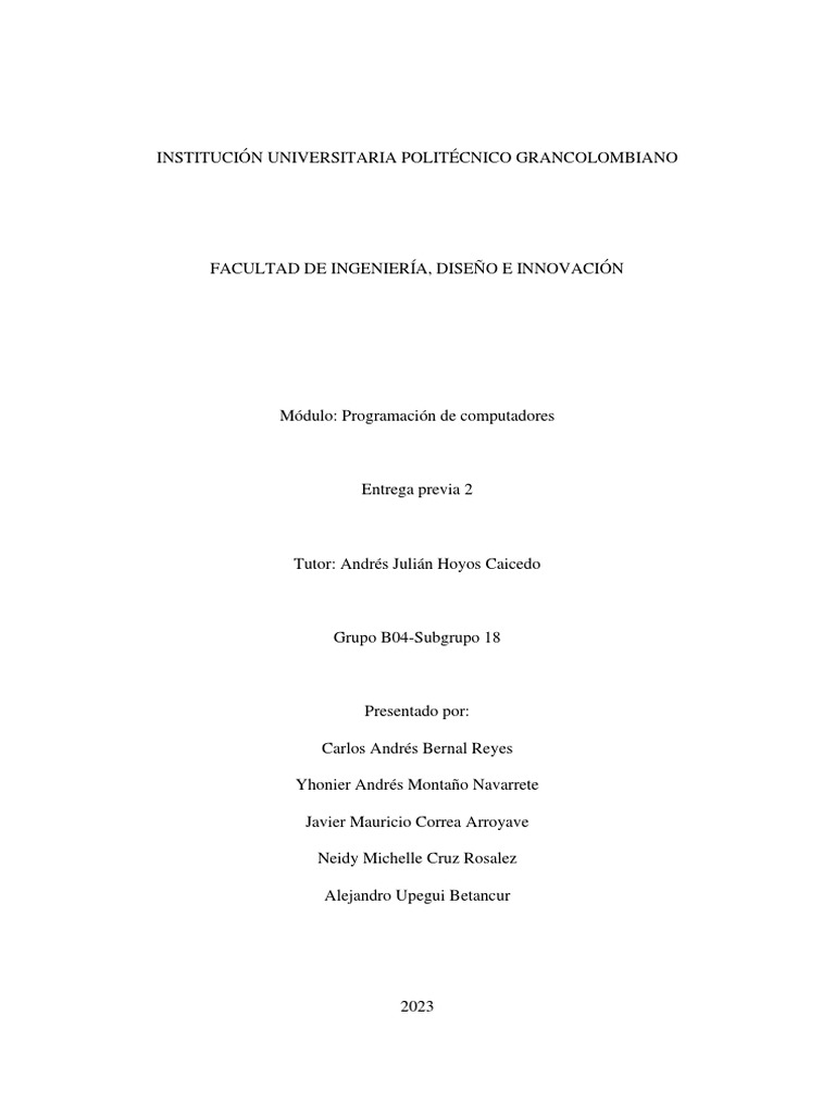 Entrega Previa 2 Escenario 5 Programacion de Computadores | PDF