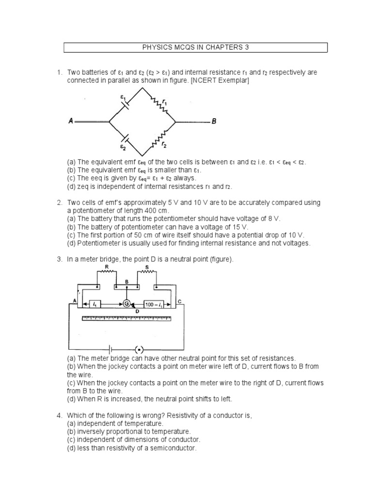 MCQ Physics 3 | PDF | Electrical Resistance And Conductance | Voltage