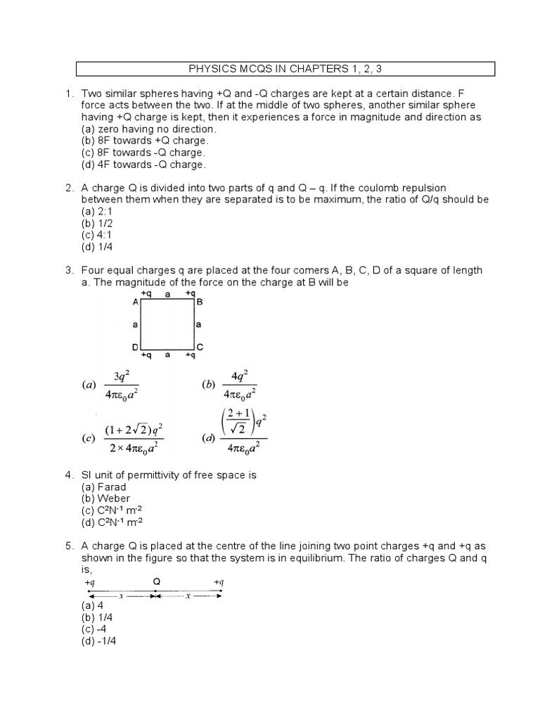 MCQ Physics 1,2,3 | PDF | Capacitor | Voltage