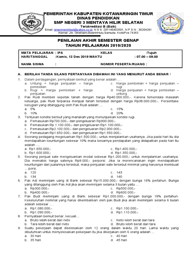 Pas Genap Ipa Kelas 7 20192020 | PDF