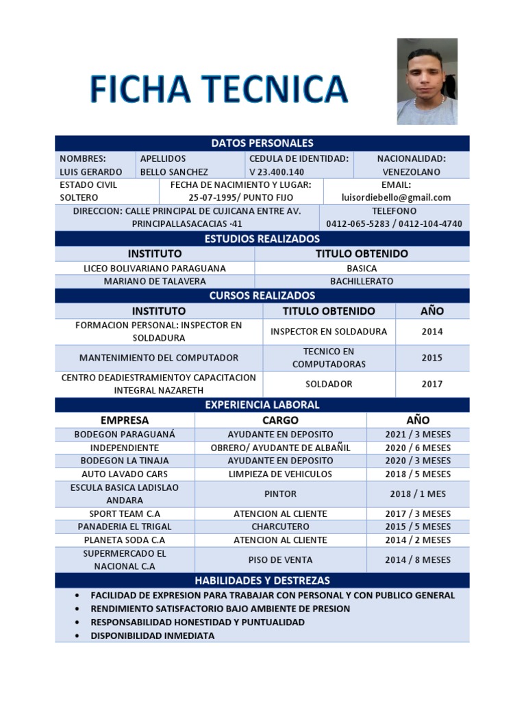 Ficha Tecnica Luis Gerardo | PDF