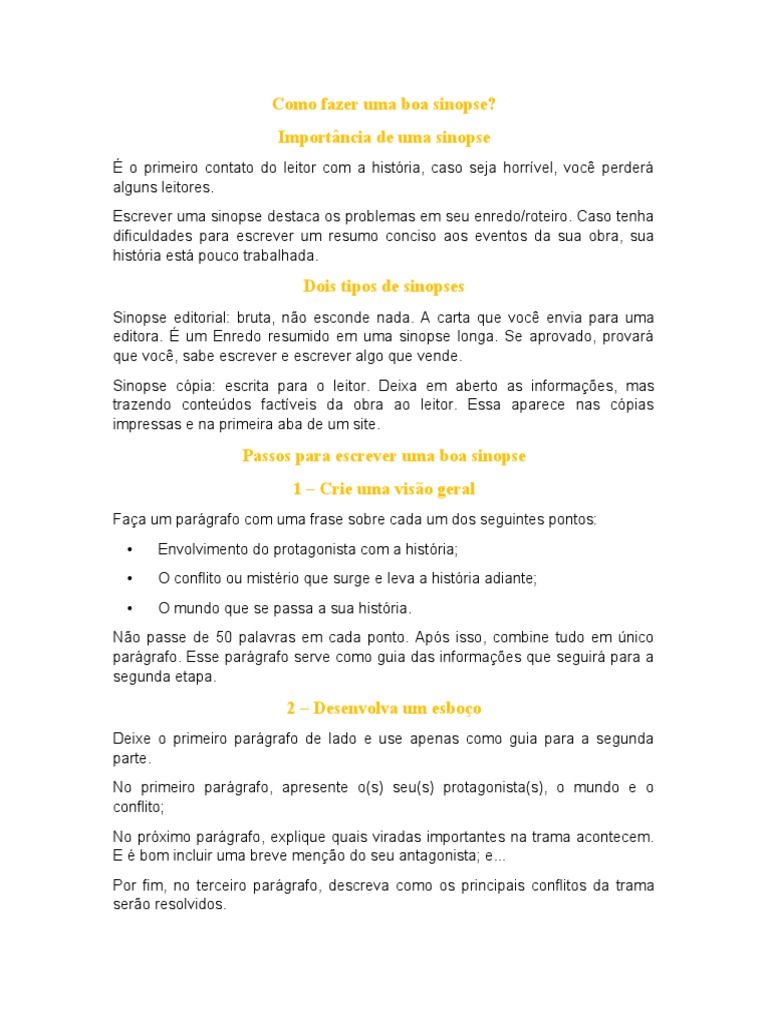 Como Fazer Uma Boa Sinopse | PDF