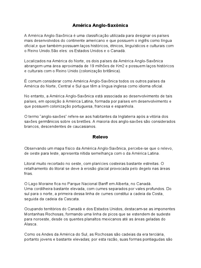 América Anglo-Saxônica | PDF | Américas | Clima temperado