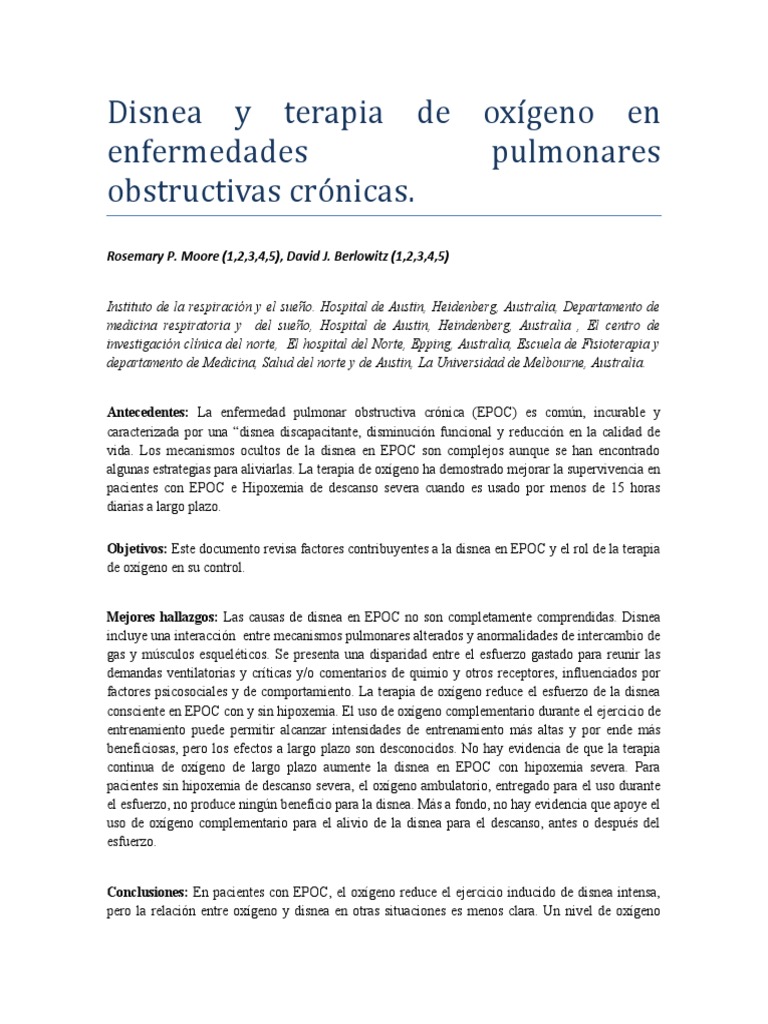 Disnea y oxígeno en EPOC: un análisis | PDF | Enfermedad pulmonar ...