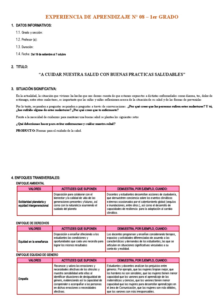 1° Grado - Experiencia de Aprendizaje N°08 (Corregido) | PDF | Aprendizaje | Comunicación no verbal