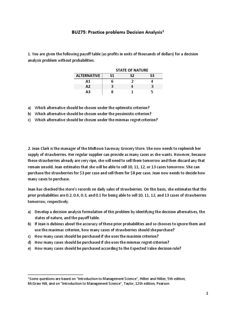 Problems - Decision Analysis v2 | PDF | Recruitment | Recession
