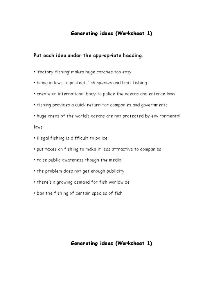 IELTS Writing Task 2 Worksheet 1 (Generating Ideas) | PDF