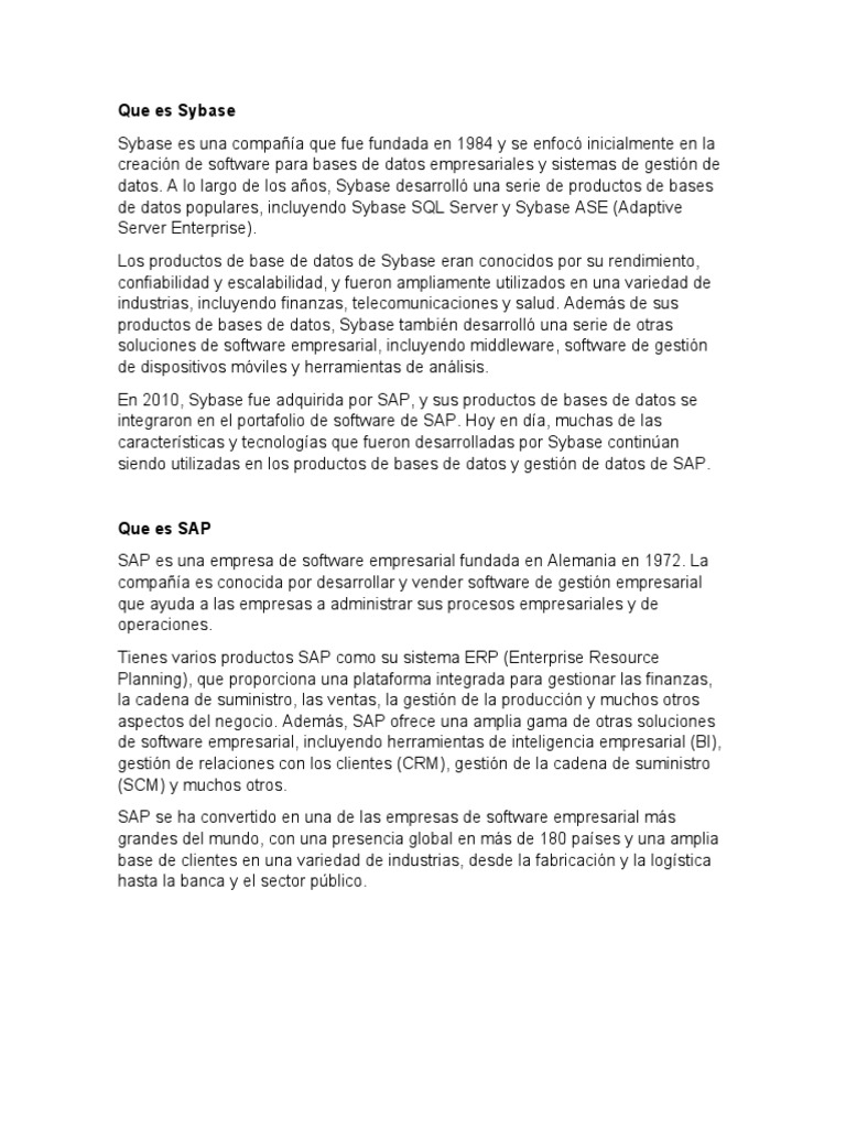 Qué es Sybase y su impacto en SAP | PDF | Negocios | Finanzas y dinero