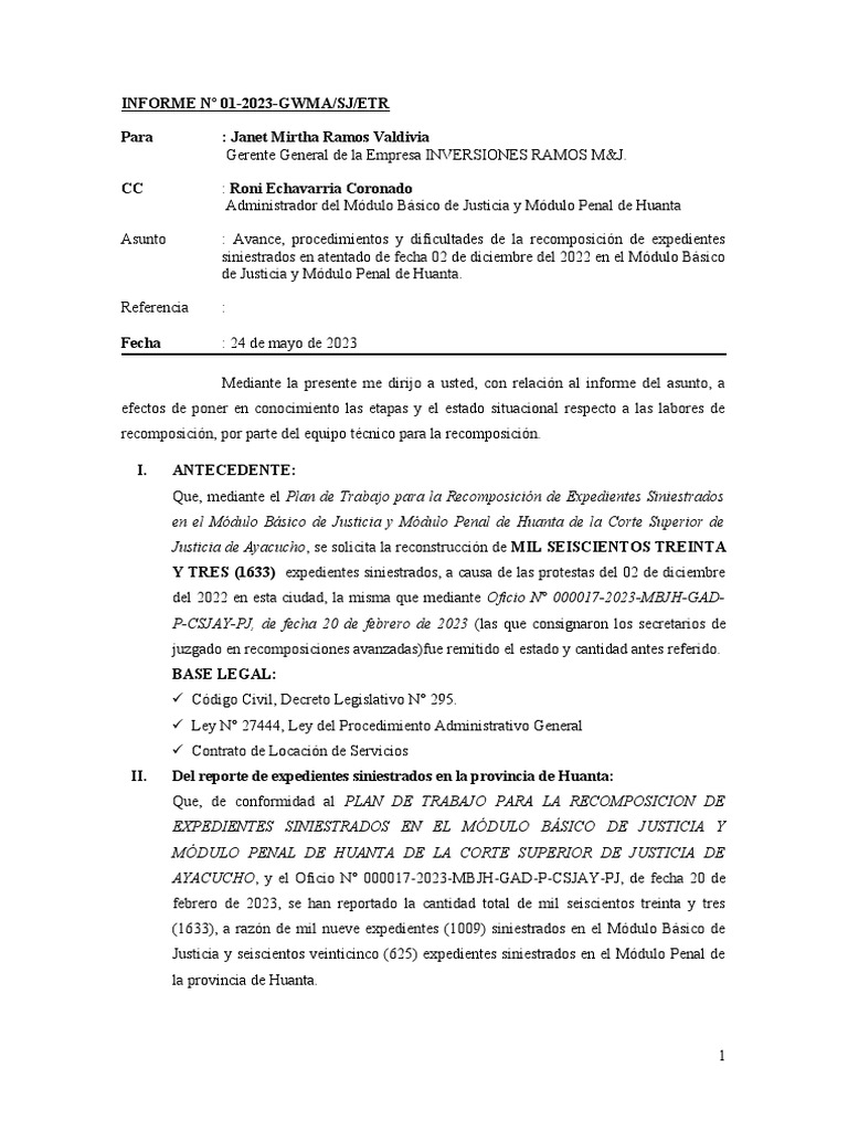 Informe 01 Avance Recomposicion | PDF | Derecho