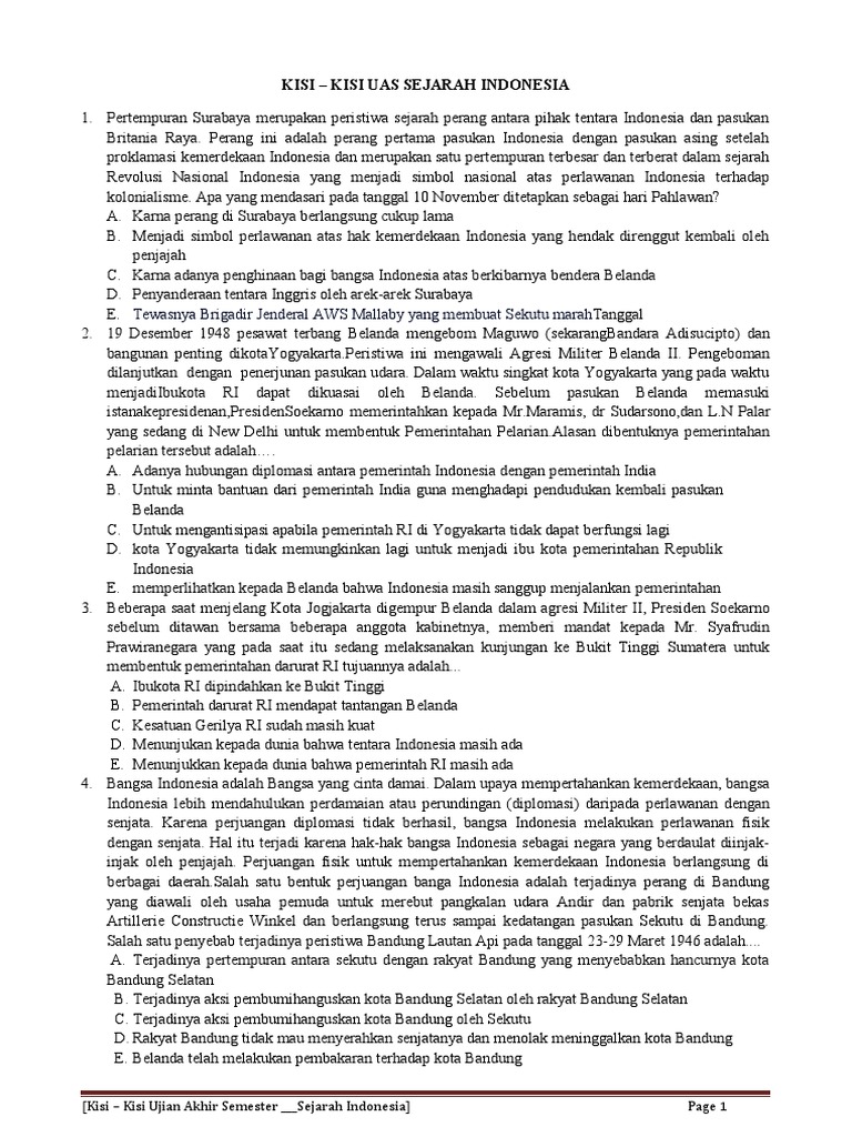 Kisi-Kisi Uas Fix For Siswa | PDF