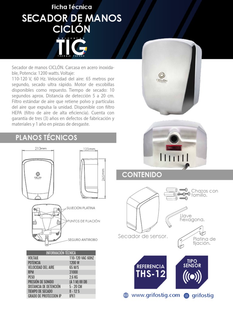Ficha Tecnica Secadores Marca Ciclon | PDF