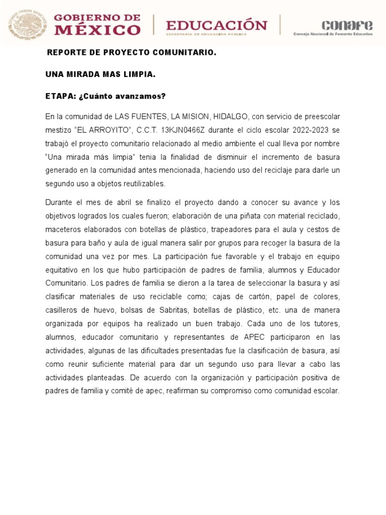 Reporte de Proyecto Comunitario | PDF