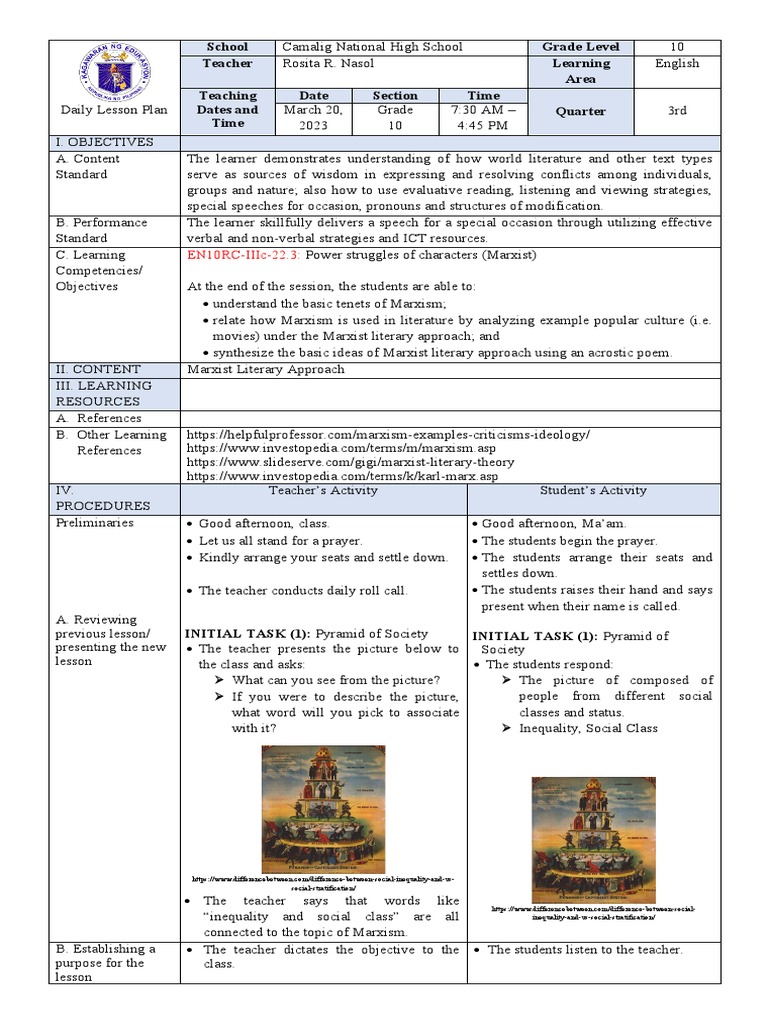 Grade 10 English Lesson on Marxism | PDF | Marxism | Karl Marx