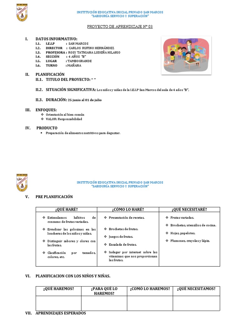 Proyecto de aprendizaje N°03 . | PDF