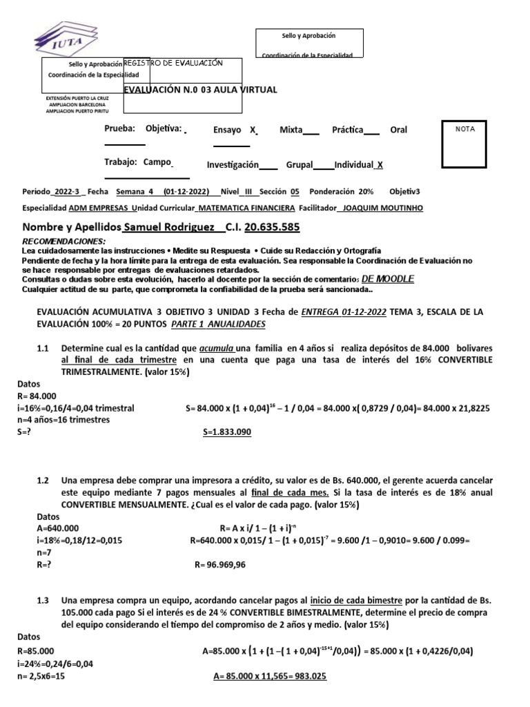 Eval 3 Mate Financ | PDF