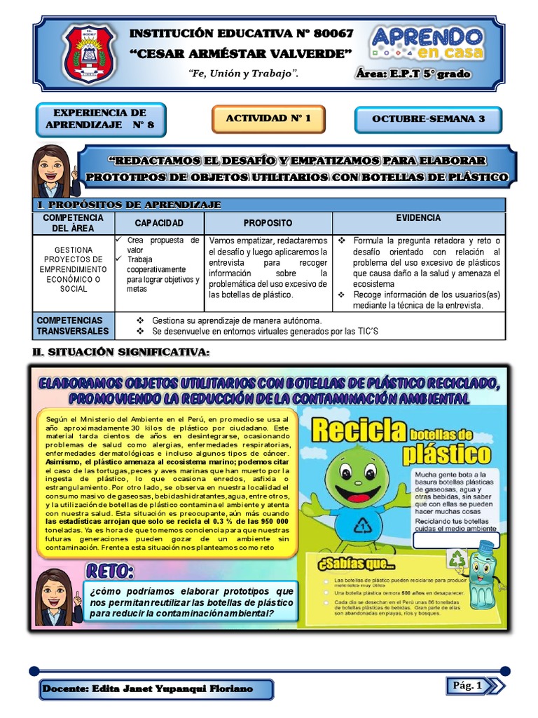 EXP N°8-FICHA 1 - EPT 5 (3° SEM OCTUBRE) | PDF | El plastico | Reciclaje