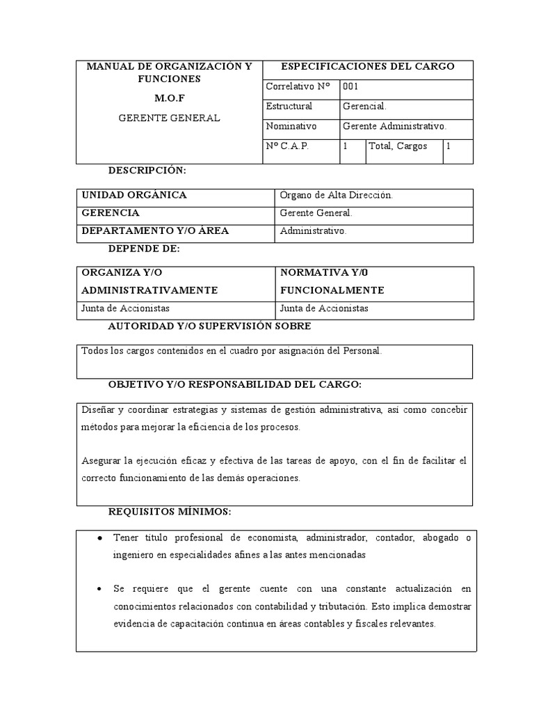 Manual de Organización y Funciones | PDF | Gestión de recursos humanos | Calidad (comercial)