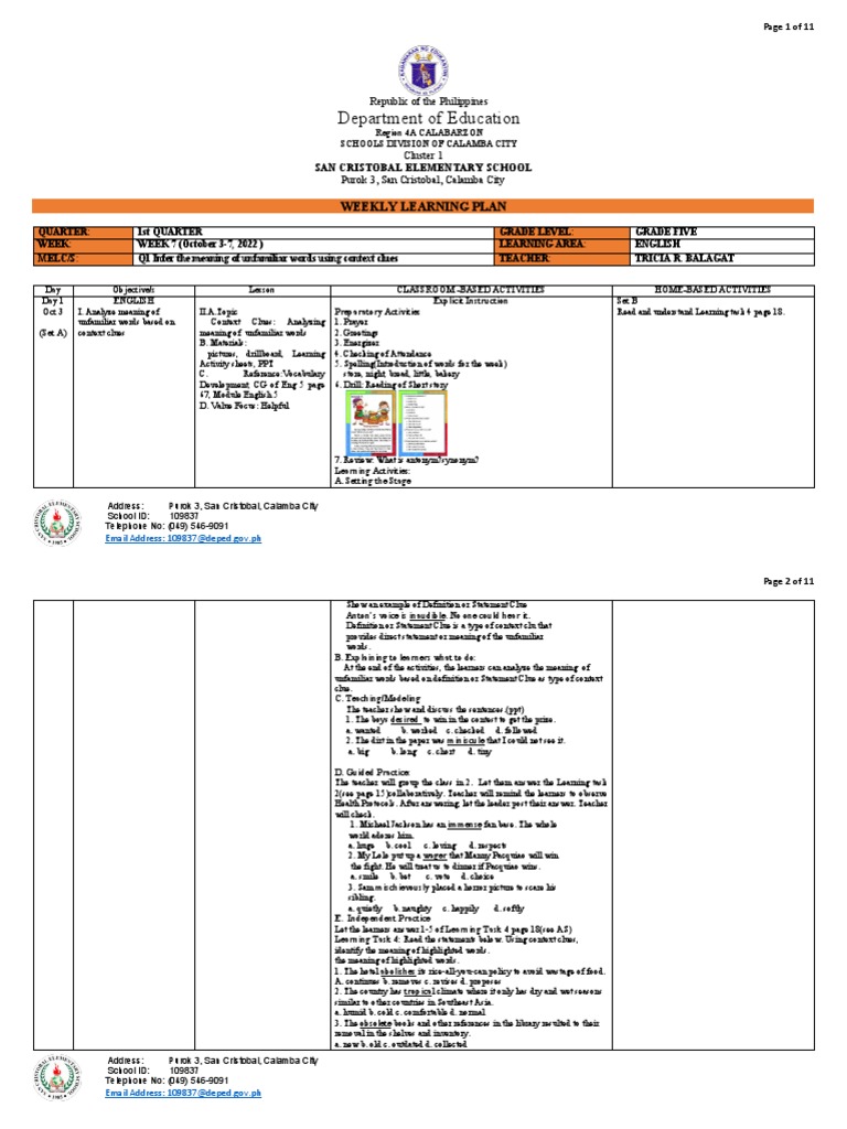 WLP - ENG5 - W7 - Q1 (W3 Lesson) | PDF | Learning | Drink WLP - ENG5 - W7 - Q1 (W3 Lesson) | PDF | Learning | Drink