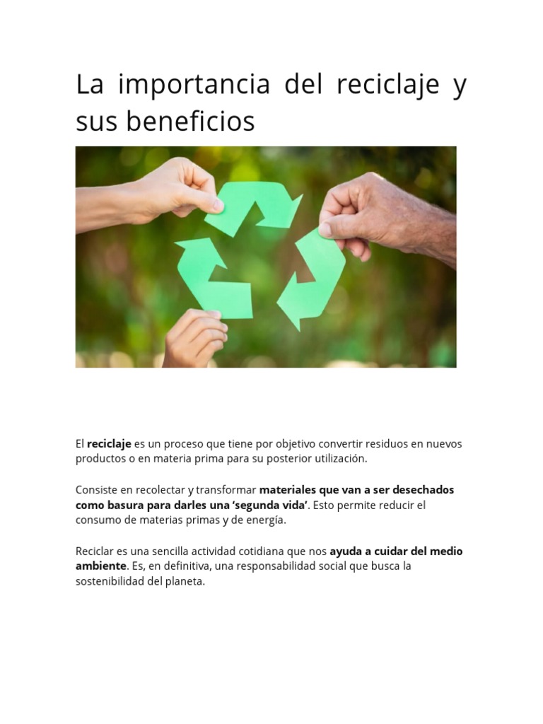 EL Reciclaje | PDF | Reciclaje | Residuos