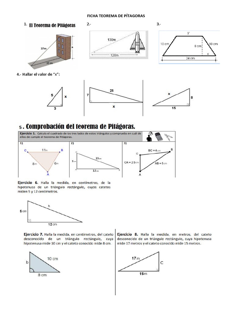 Ficha Teorema de Pítagoras-4to PM | PDF